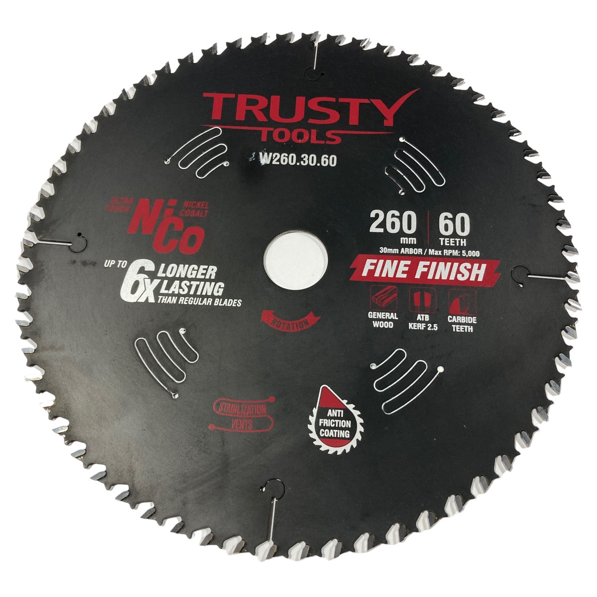 Диск пильный Trusty-Tools Fine Finish чистый рез с тефлоном 260х30 60T